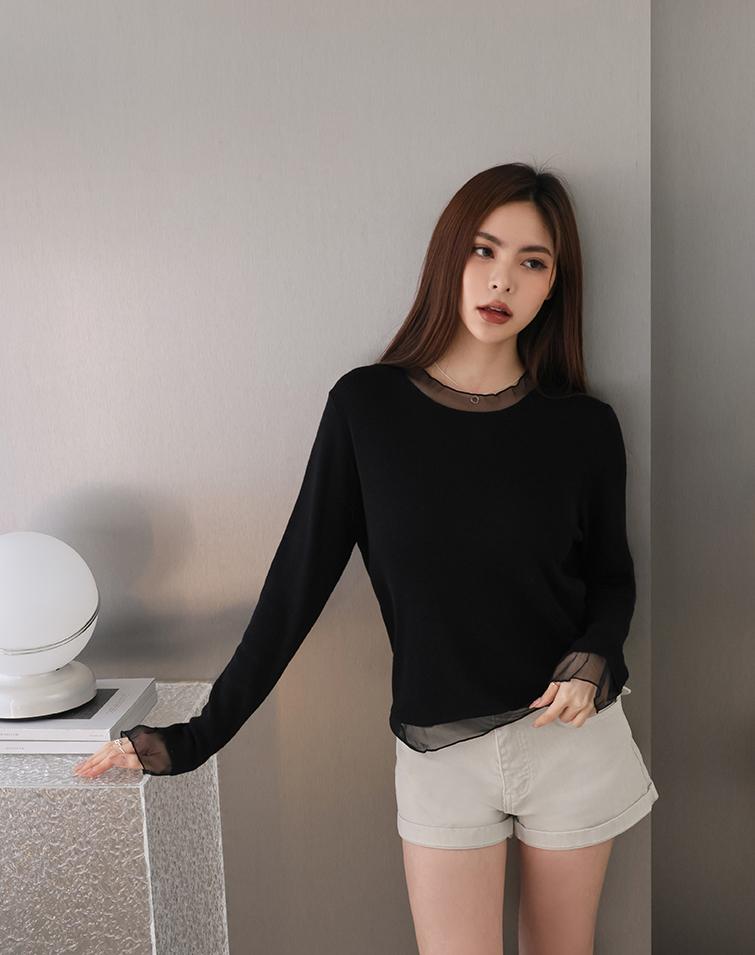 柔光透紗圓領長袖上衣 | Girl's Monday丨女裝流行服飾丨 新品每日上架