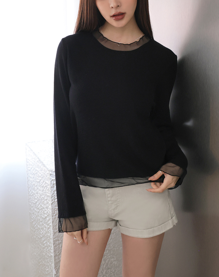 柔光透紗圓領長袖上衣 | Girl's Monday丨女裝流行服飾丨 新品每日上架